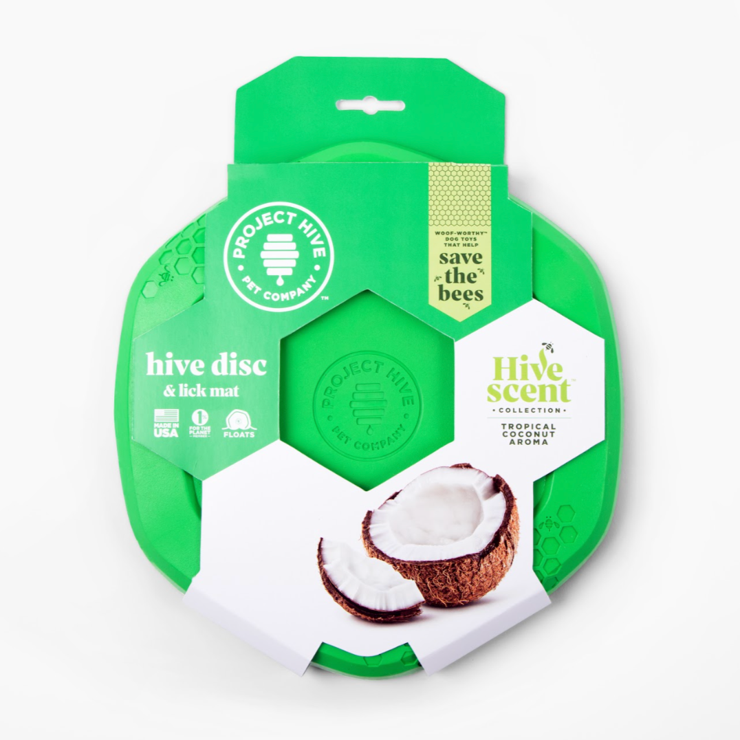 Hive Disc & Lick Mat - Tropical Coconut Scent (20 unit case pack) – Project Hive Pet Company LLC